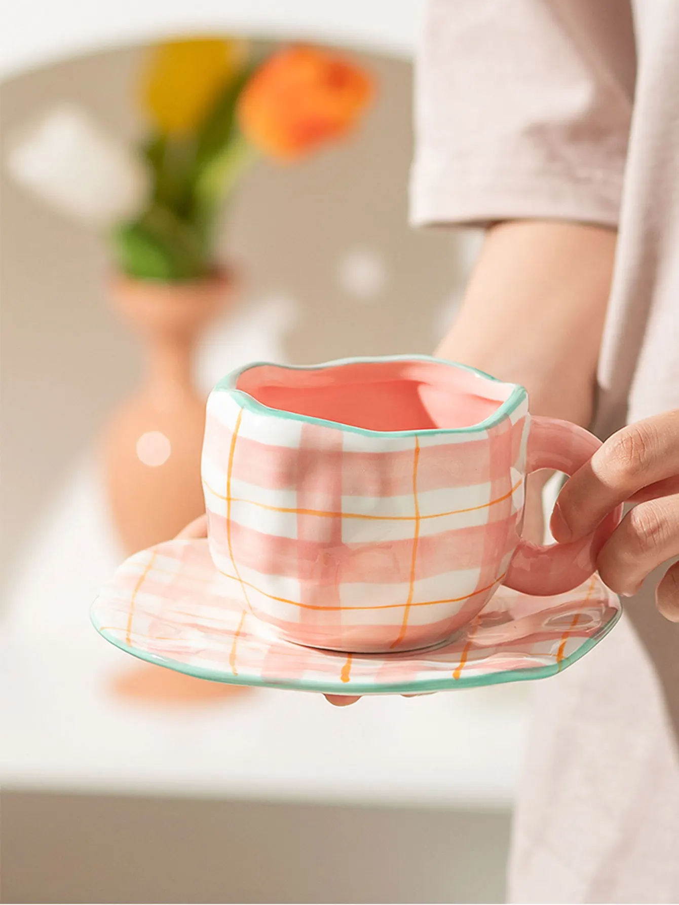Ceramic Line Pattern Cup - Flip In Cart