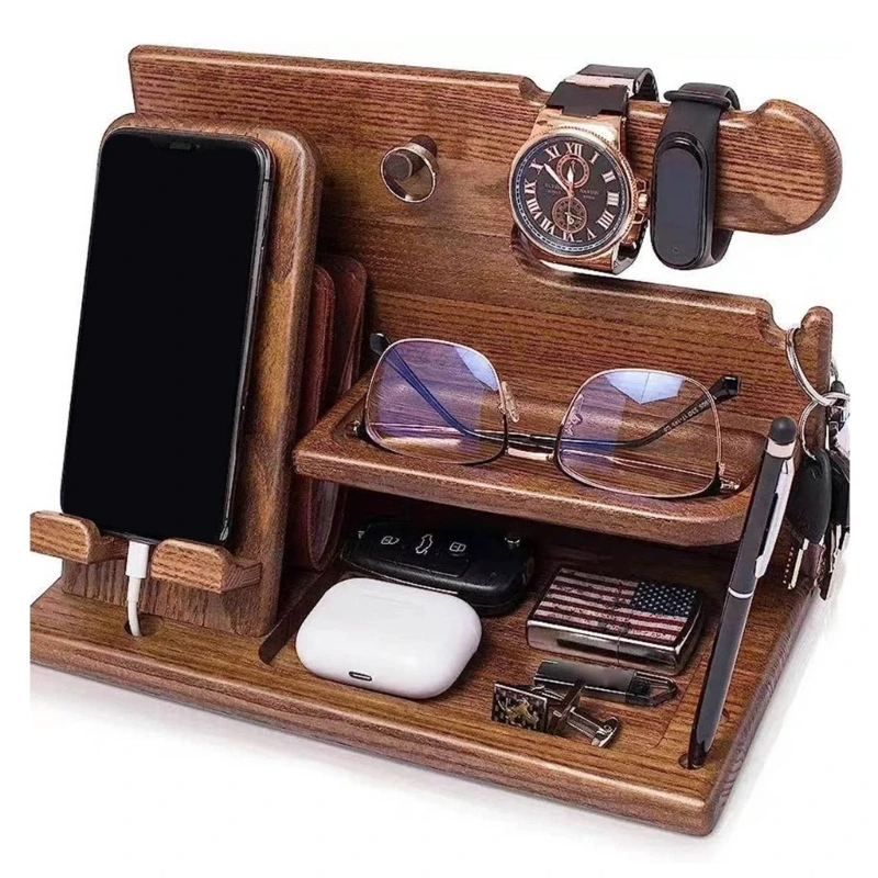 Multifunctional Wooden Bedside Docking Station - Flip In Cart
