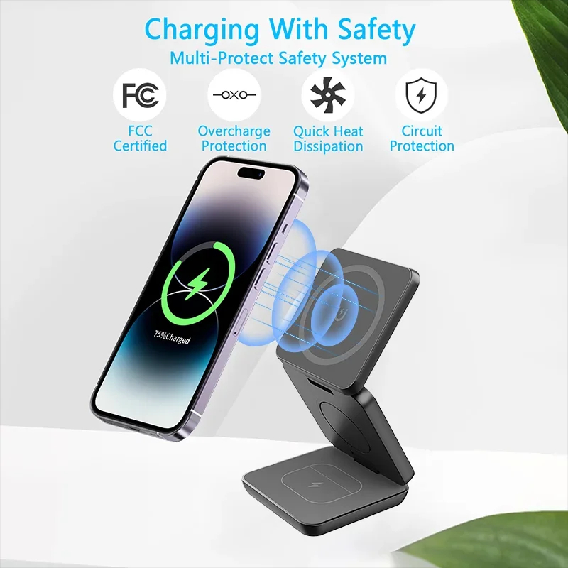 3-in-1 Foldable Magnetic Wireless Charger Stand - Flip In Cart